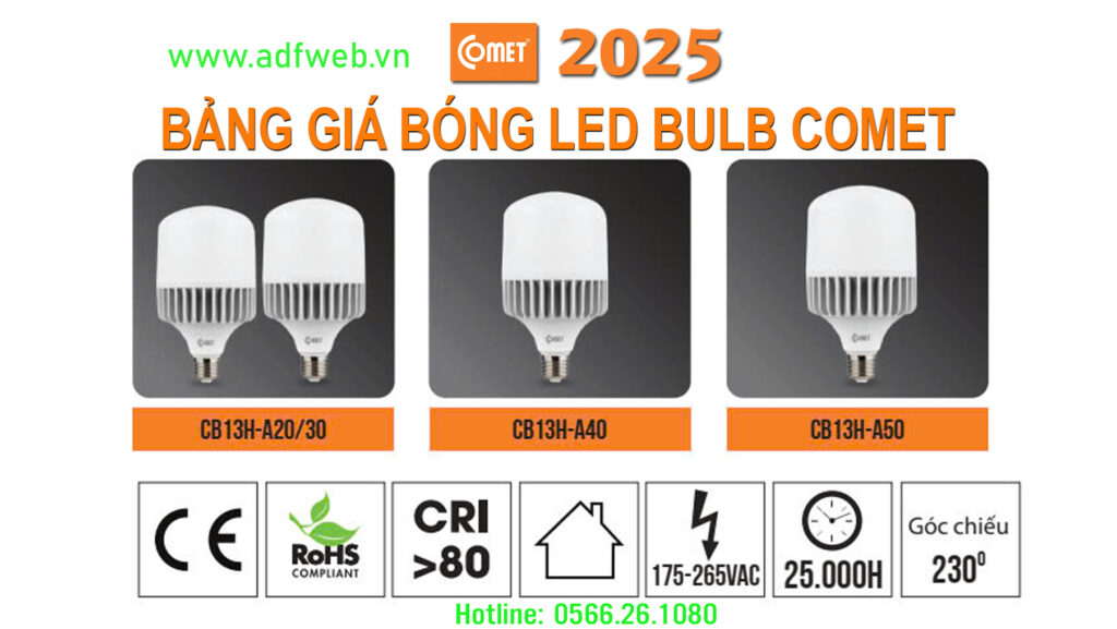 Bảng giá bóng điện LED BULB COMET 2025 mới nhất - Adfweb Việt Nam